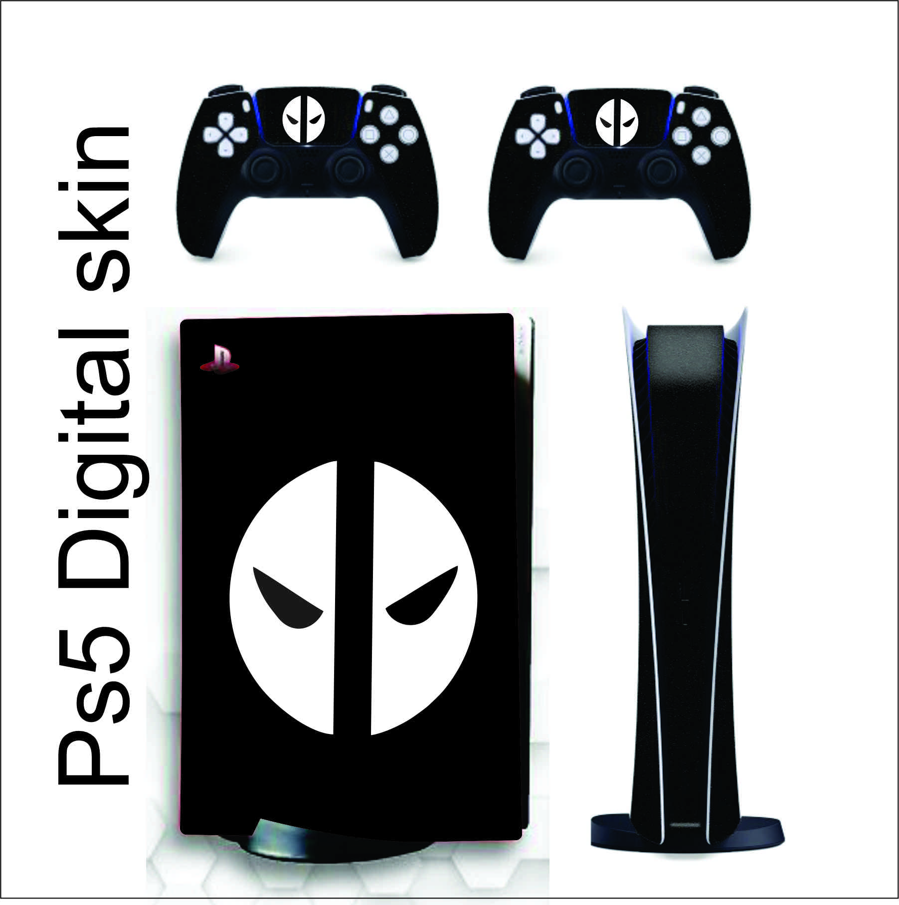 Sony Ps5 Digital full body Dead Pool Design skin with 2 Controllers ...