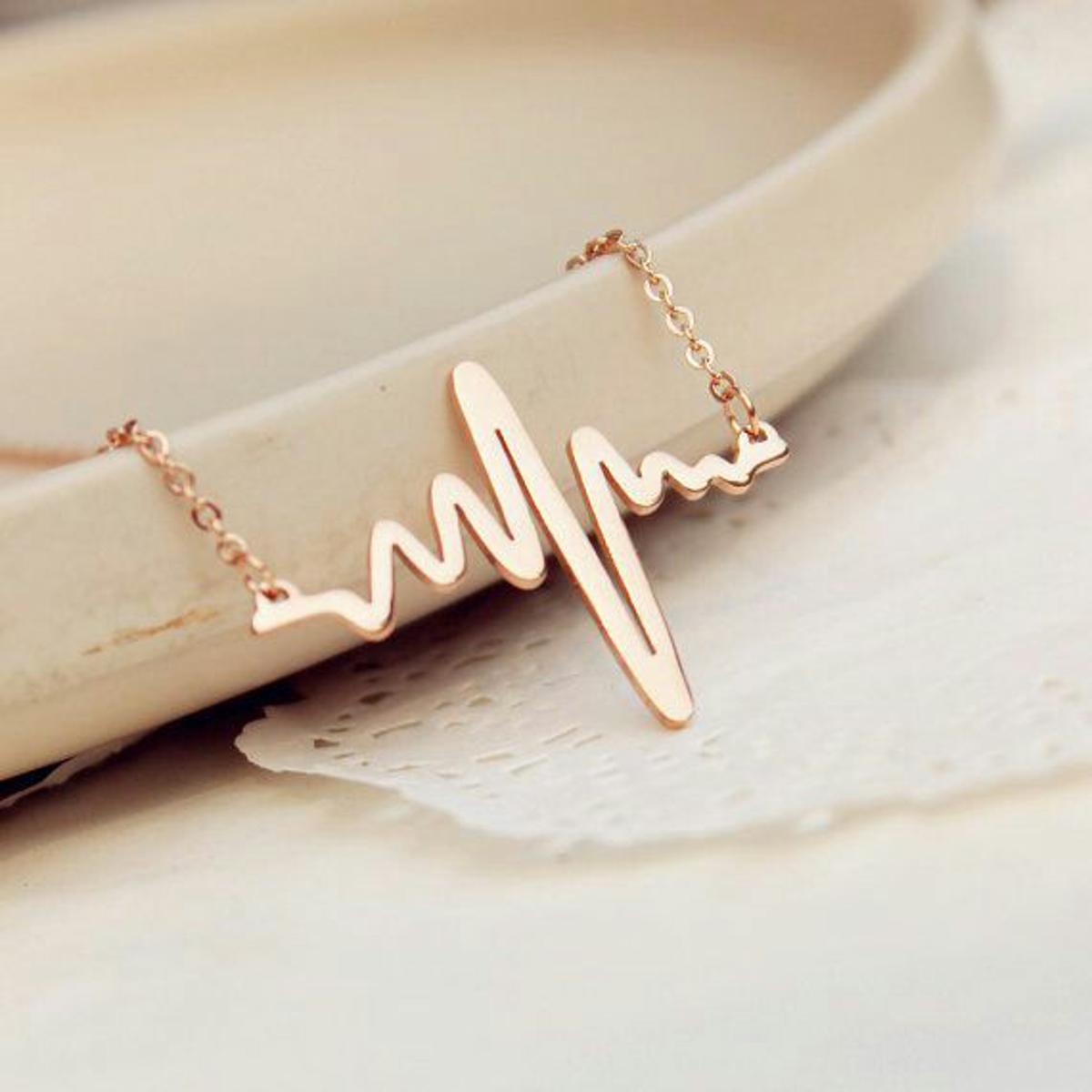 Golden Metal Ecg Heart Beat Wave Necklace Pendant For Women | Daraz.pk