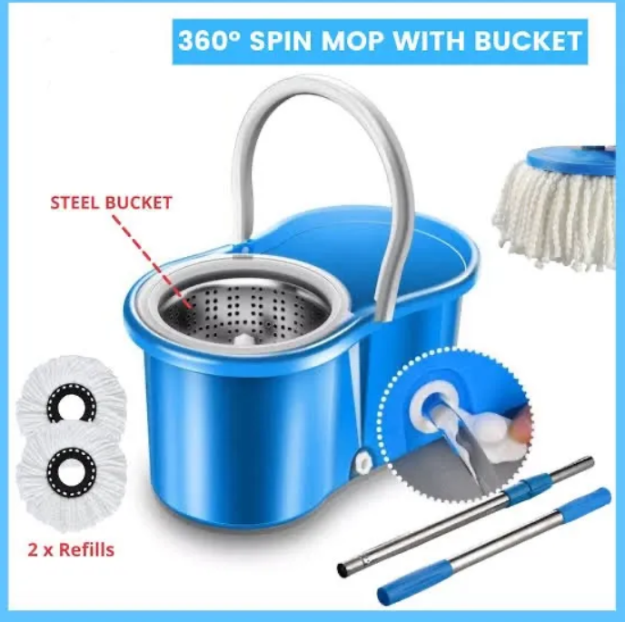 Spin Mop Bucket System, 360 Spin Mop & Bucket Floor Cleaning Stainless ...