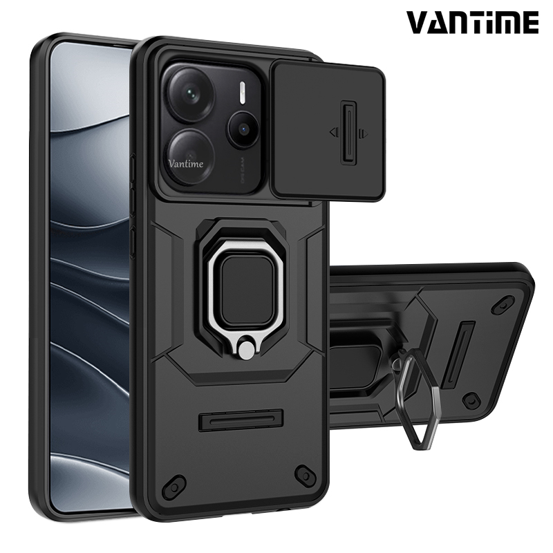 Vantime for Xiaomi Redmi Note 14 Pro+ Plus 5G Hard Case Sliding Lens Protector Stand Back Cover ...