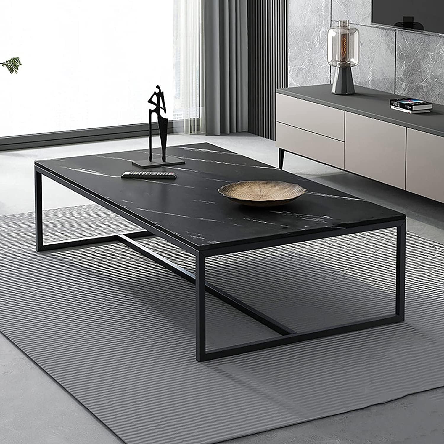 Coffee Table Open Rectangle Table Faux Marble Style Coffee Table with ...