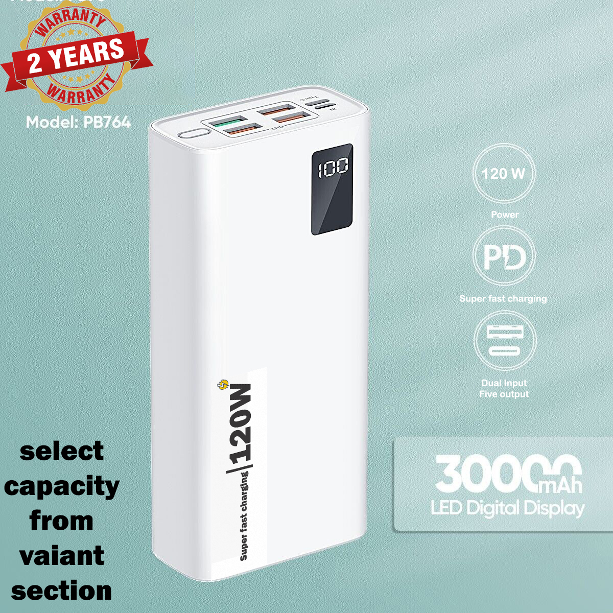 30000mAh Power Bank 120W Super Fast Charging 100% Sufficient Capacity ...