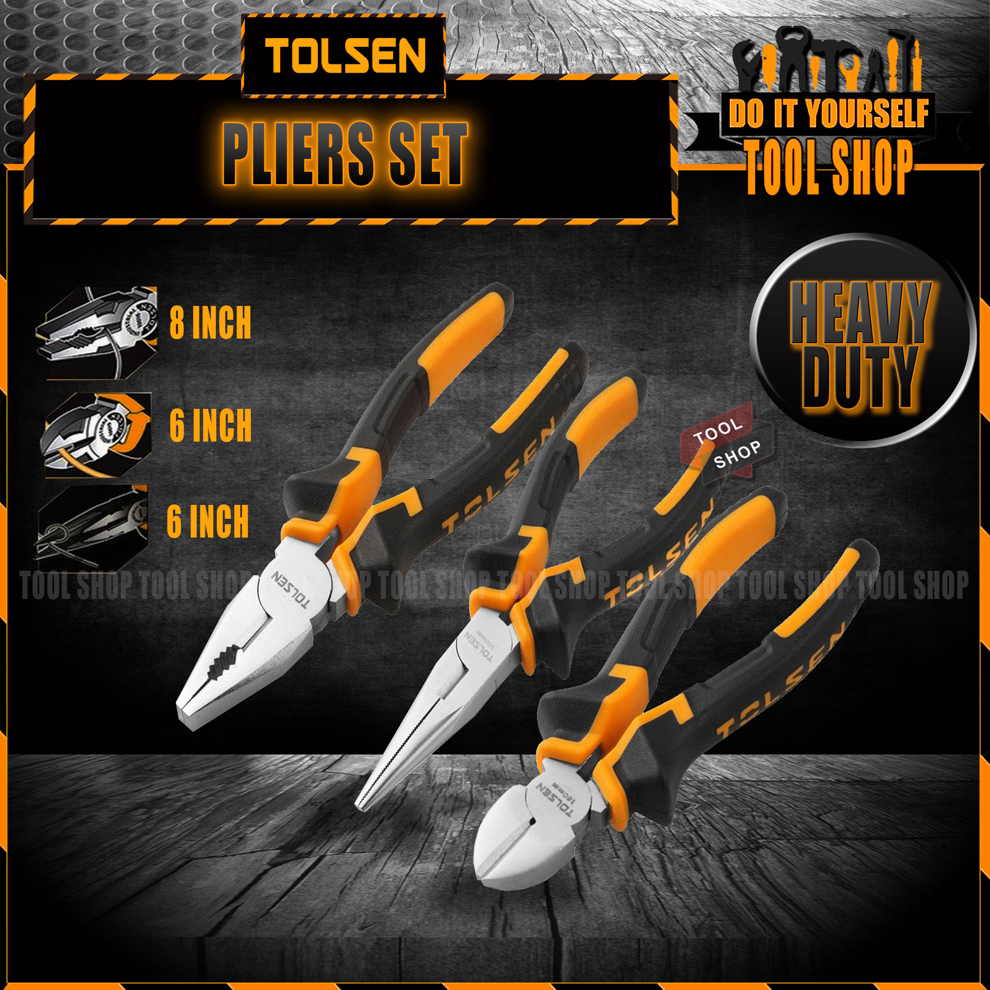 Tolsen 3 Pcs Pliers Set Combination Combination/Long Nose/Diagonal ...