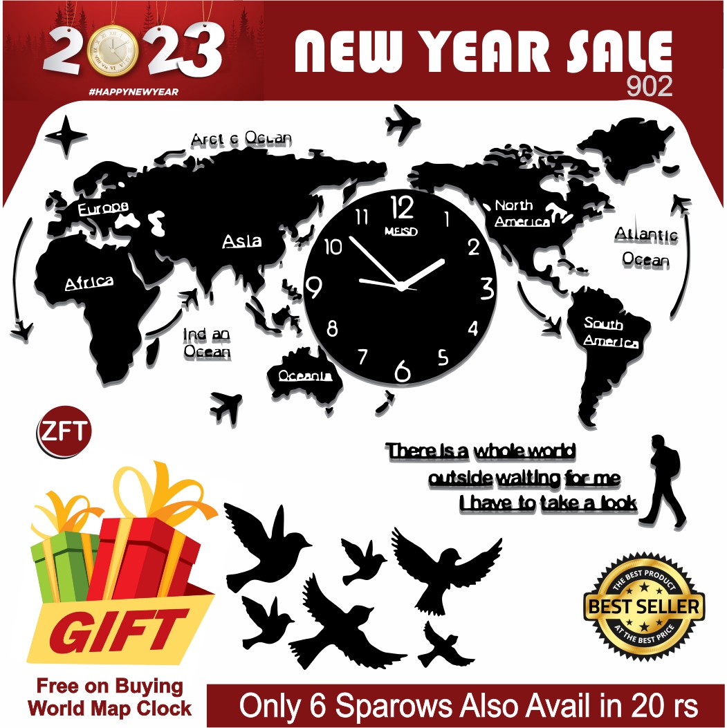 WallArt - Wooden World Map Clock - Best Quality - Large Size Wooden ...