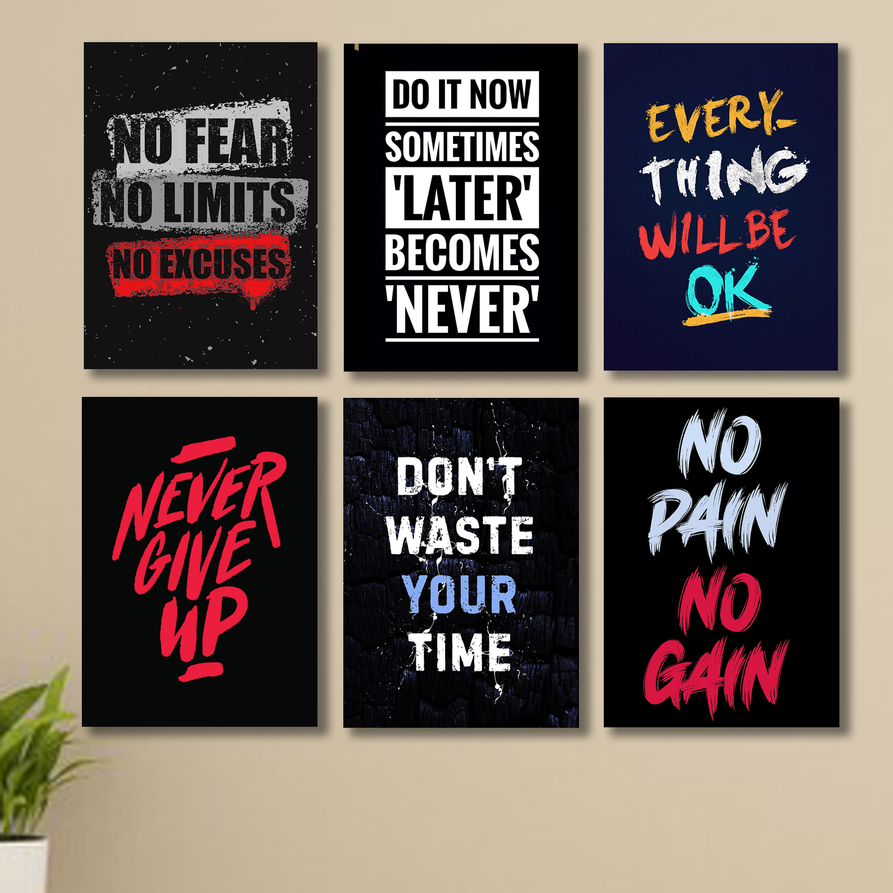 set of 6 Motivational sticky canvas frames for wall decore / sticky ...