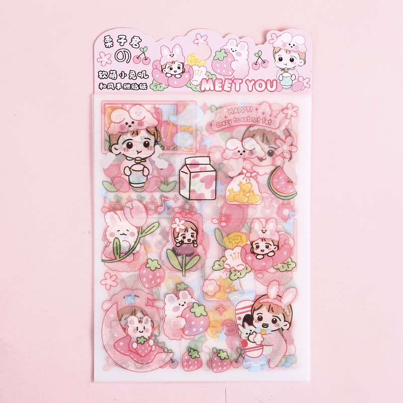 1 pack contains 4 sheets, cute stickers, cartoon style, material, PET ...