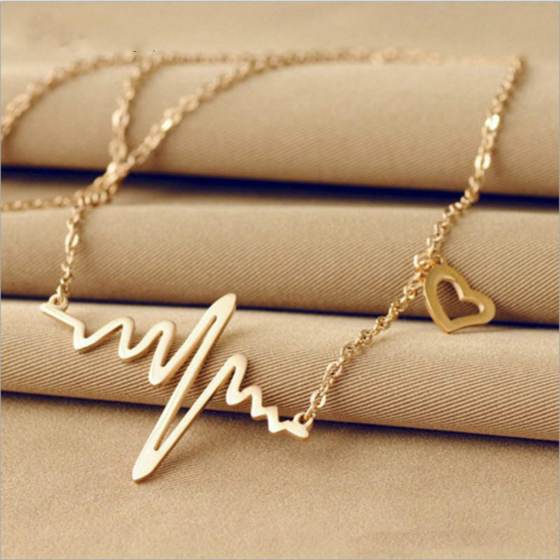 Heartbeat ECG Pendant Necklace Stylish Frequency Wave Metal Chain Gift ...