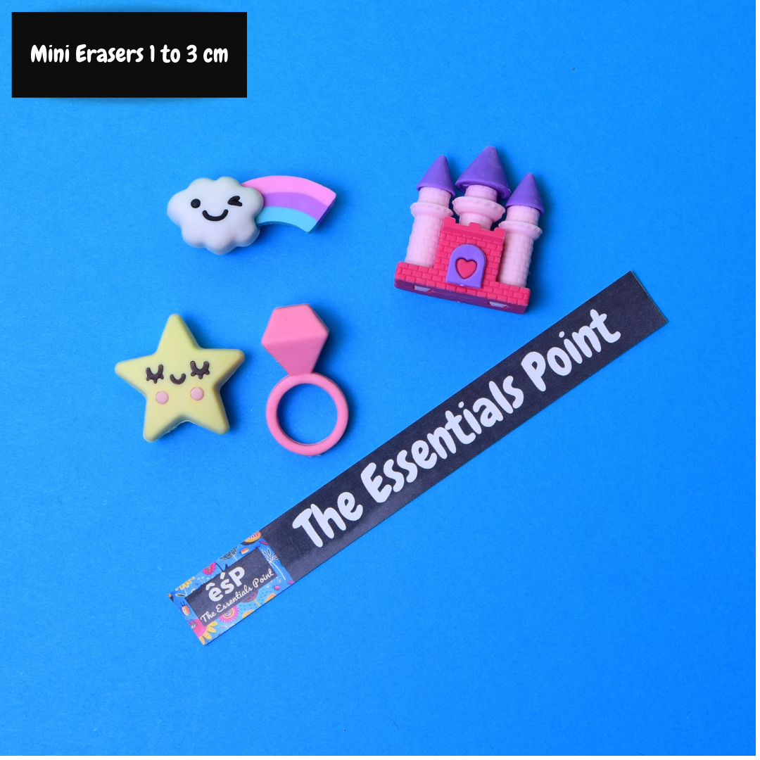 1 box of 4 small / mini erasers (1-3cm) / fancy erasers / rubbers ...