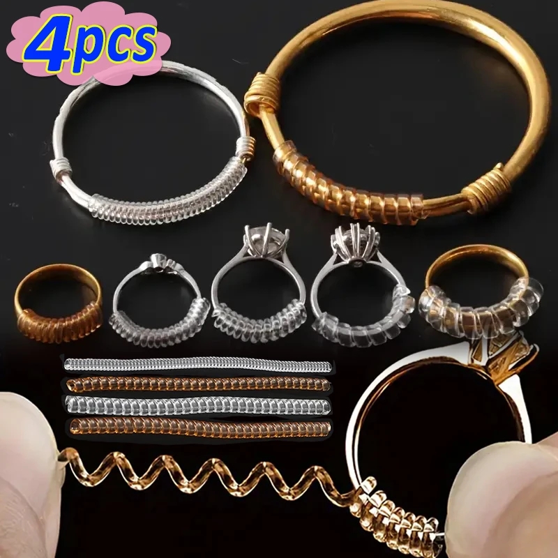 4pcs Spiral Based Ring Sizer Adjuster Guard Tightener Reducer Resizing ...