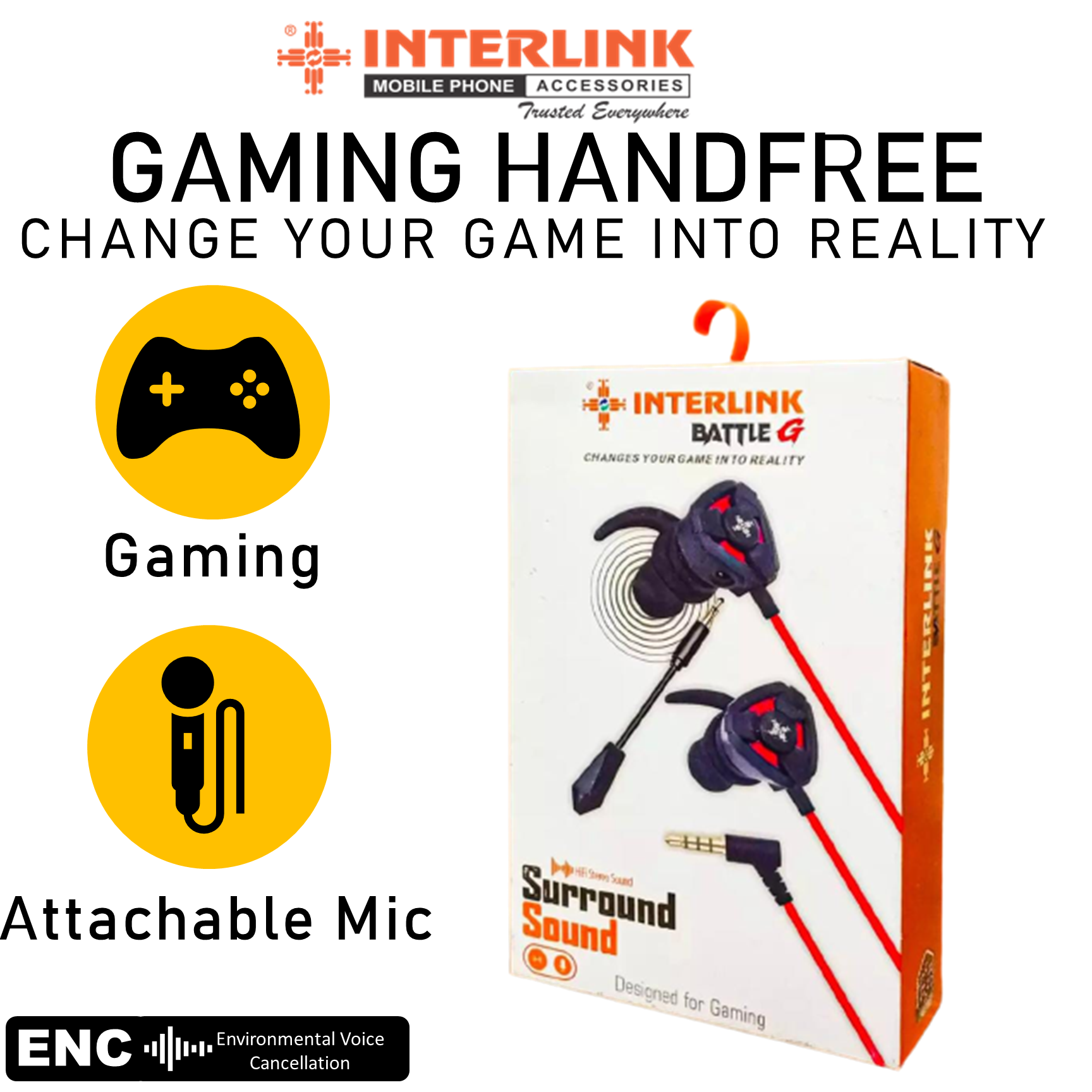 Interlink Gaming Handsfree with Attachable Mic + Free Gaming Sleeves ...