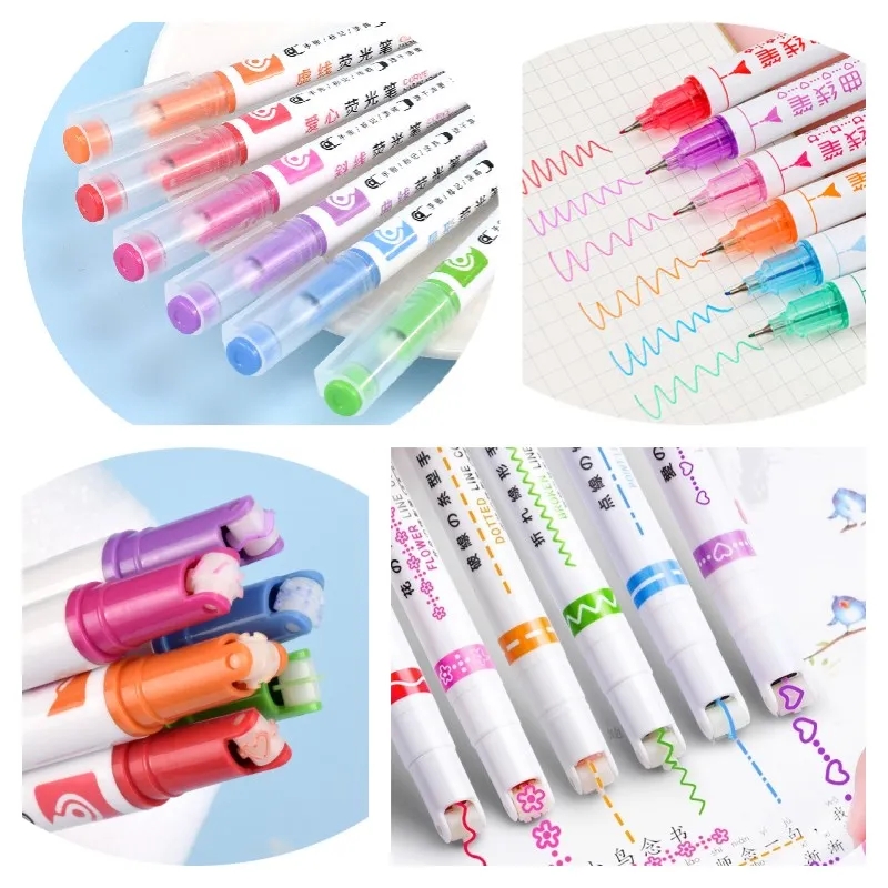 pack of 6 different color roller designing pens highlighters drawing ...