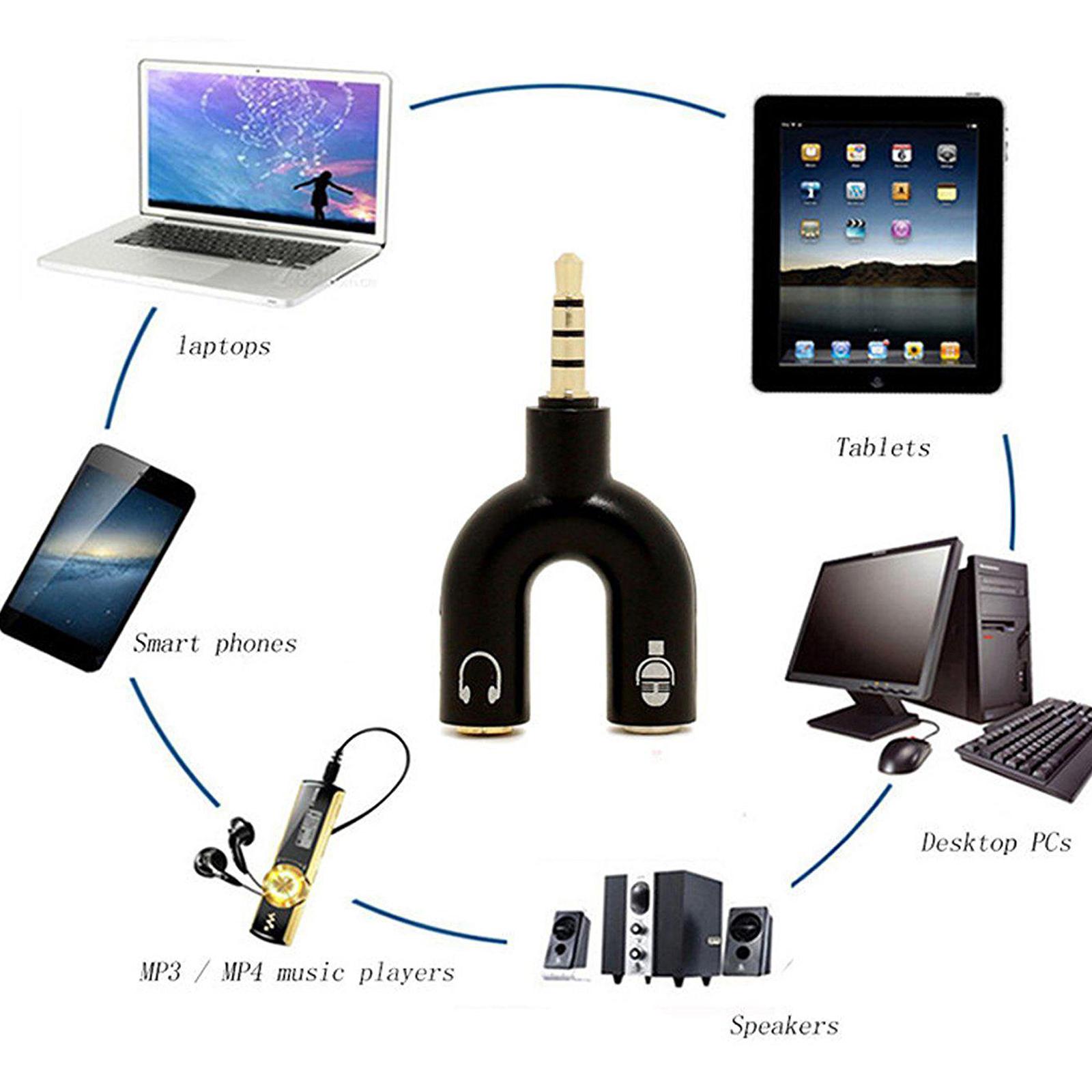 Prime Style SPLITTER HEADPHONE MICROPHONE ADAPTER U SHAPE Gold plated 3 ...