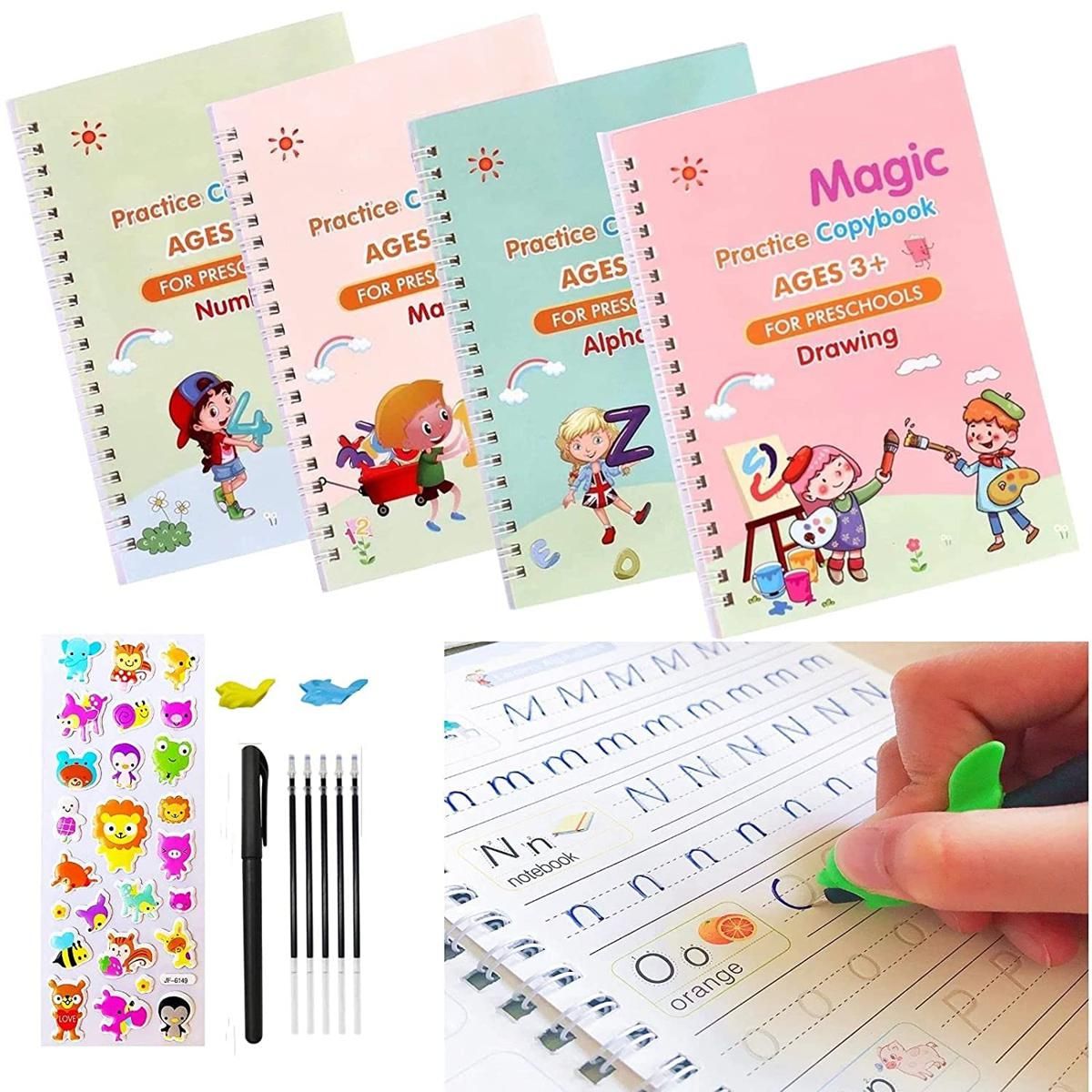 Set of 4 Sank Magic Learning Book with Magic Pen & 5 refills, Practice ...
