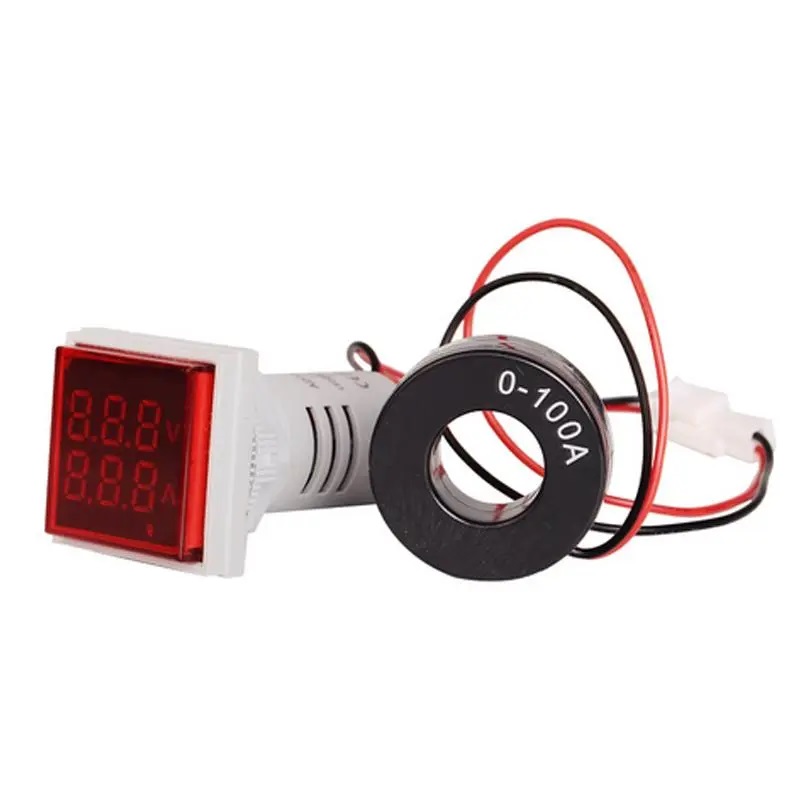 Square Digital AC Voltmeter Ammeter 50-600V 100A 22mm LED Current Indicator Voltage Meter Mini ...
