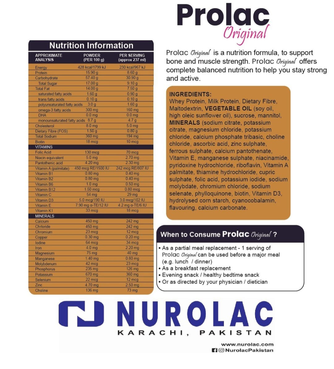 Nutritional Supplement Powder & Meal Replacement , PROLAC ORIGINAL for ...