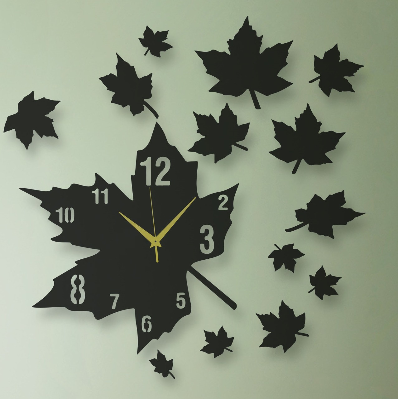Pack of 14 New 3D Leaf Shape Wall Clock - Wooden Wall Clock For Home ...