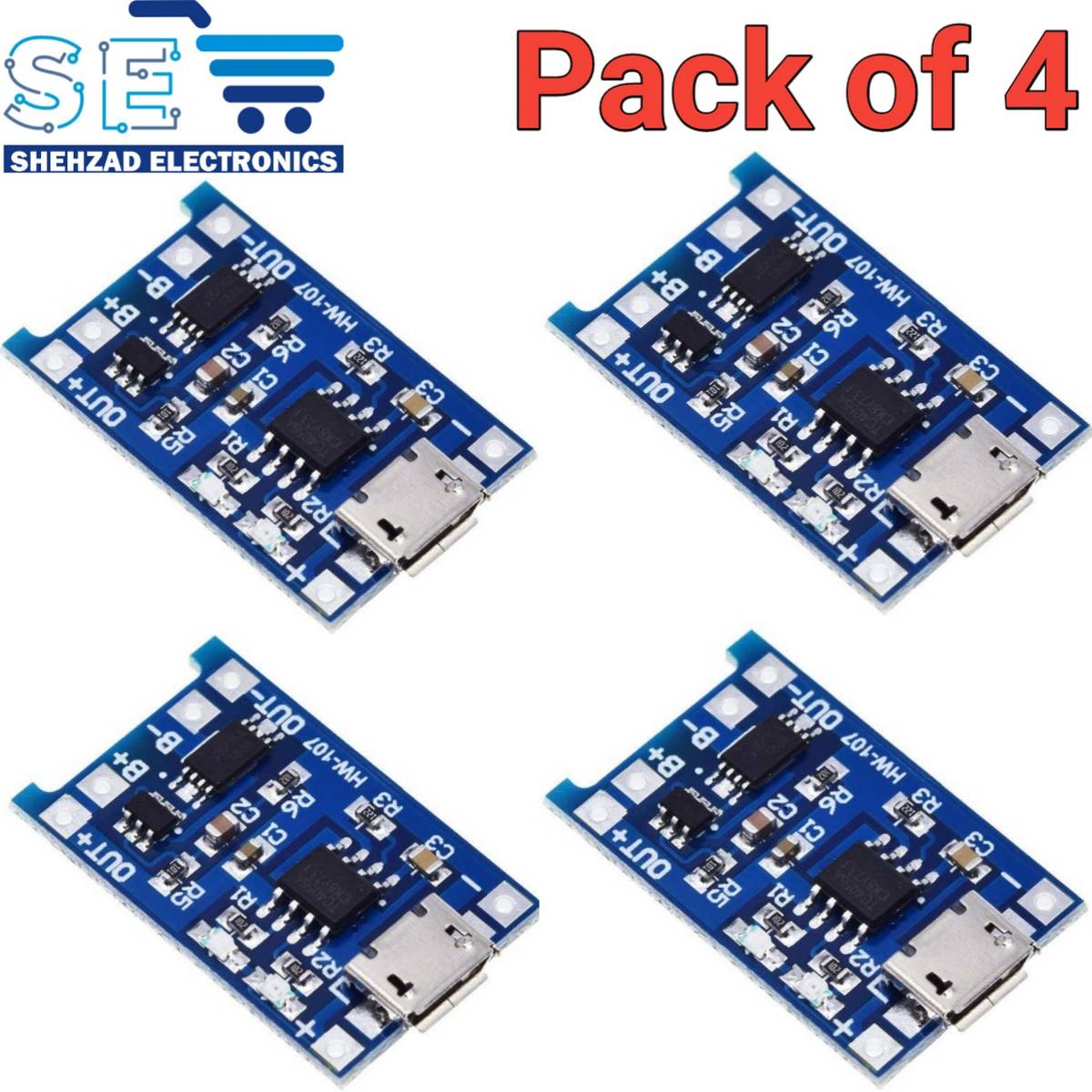 4PCS TP4056 Lithium Battery 18650 Charger Module 1A With Battery ...