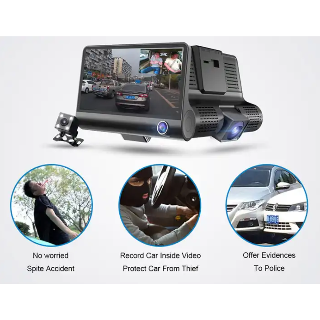 4 inch HD Three Lens Car DVR Night Vision Vehicle Monitoring Camera ...