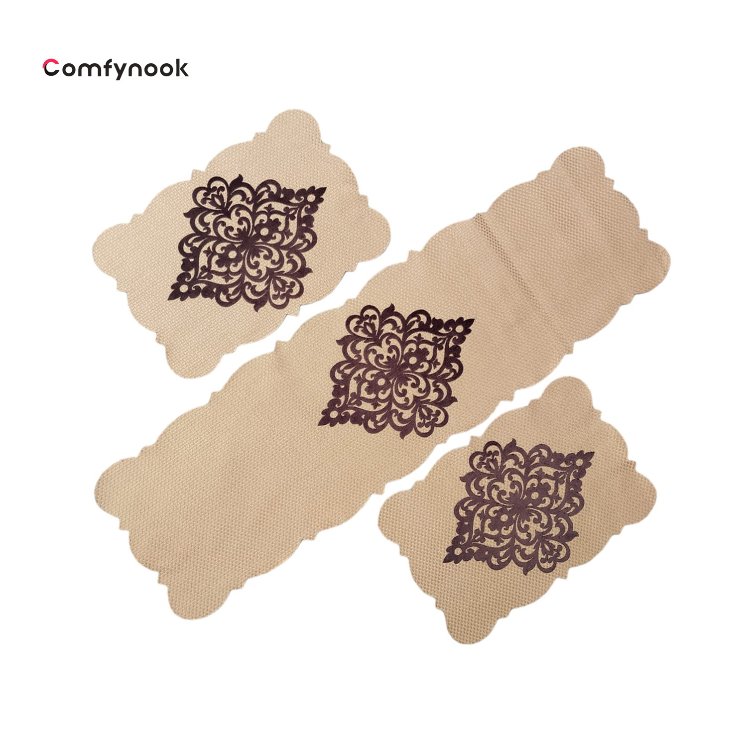 3 Pcs Luxury Jute Tablemat Set and Runner With Laser Cut, Design ...