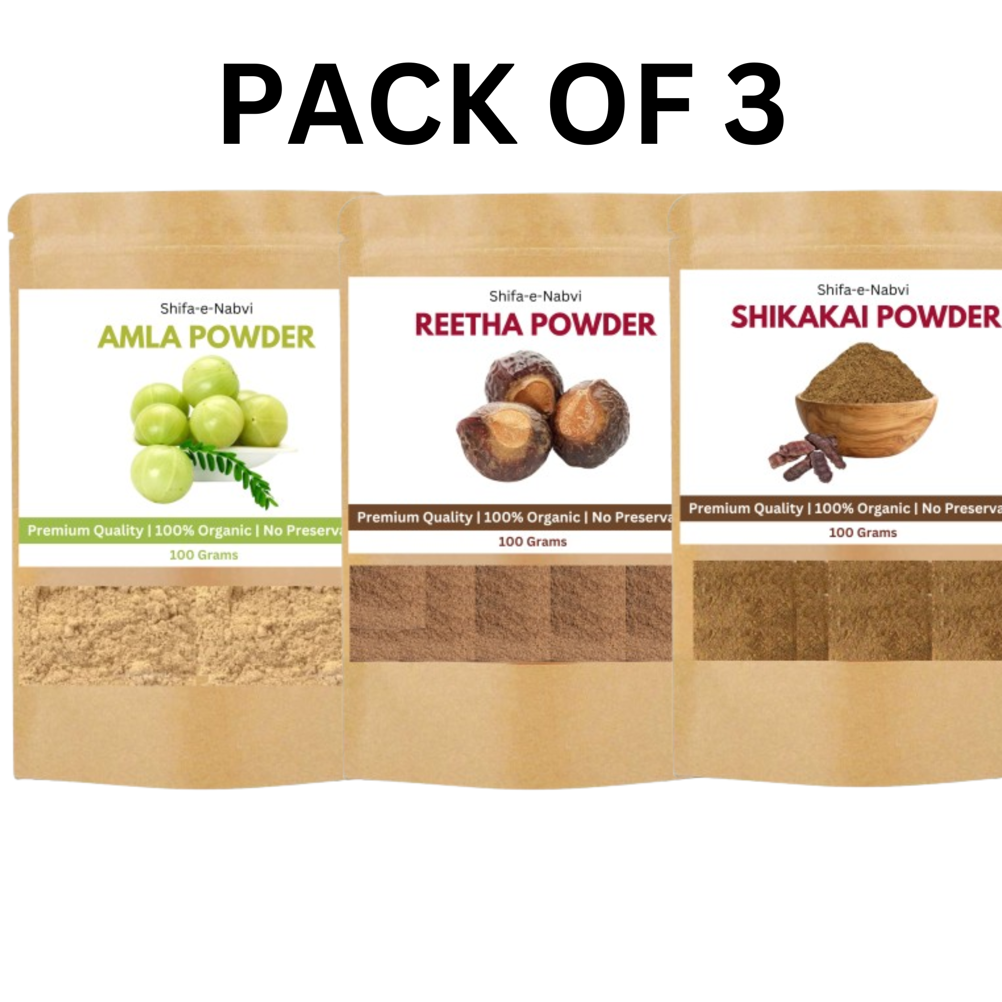 Pack of 3 Amla Reetha Shikakai Powder | Fresh Stock | Premium Quality ...