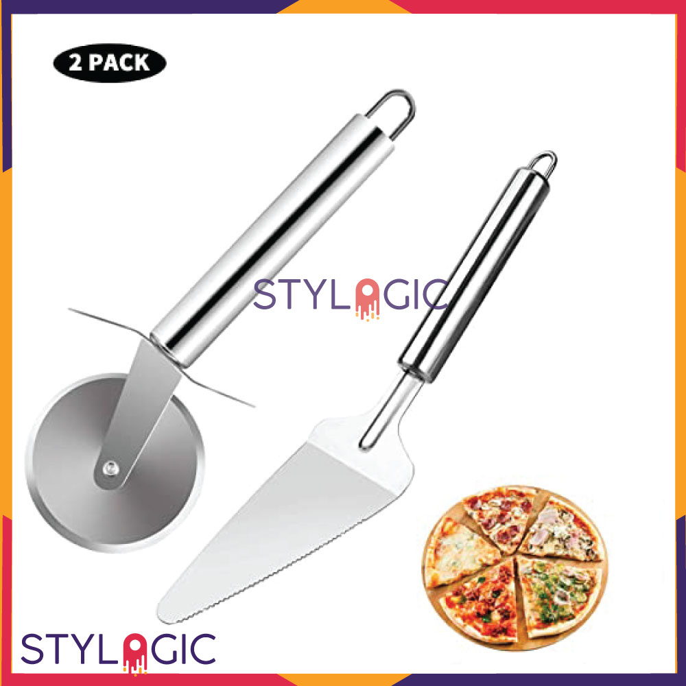 Stainless Steel Pizza Server And Pizza Cuter Pack Of 2 | Daraz.pk