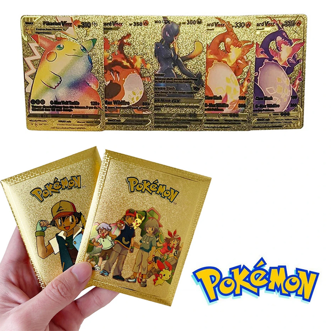 10 Pcs Pokemon Gold Foil Cards Pack Anime Cartoon Pokemon English ...