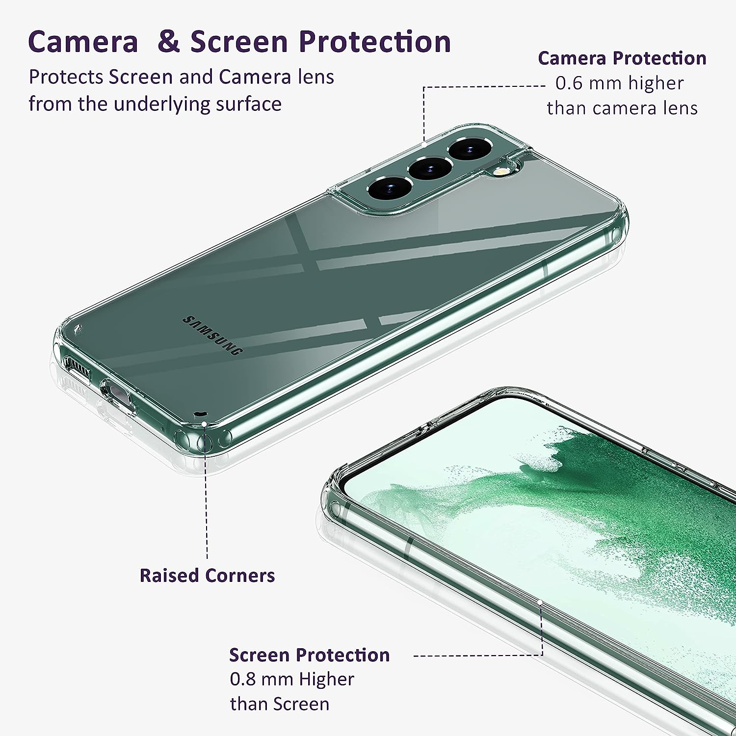 For Samsung S22 Soft Slicone Transparent Flexible and Camera Protection ...