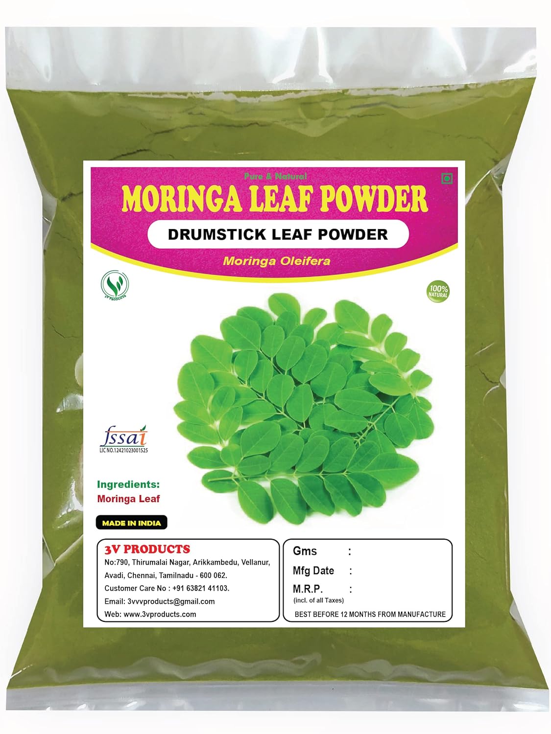 3V PRODUCTS: Moringa Leaf Powder 100g | Drumstick Leaf | Murungai ...