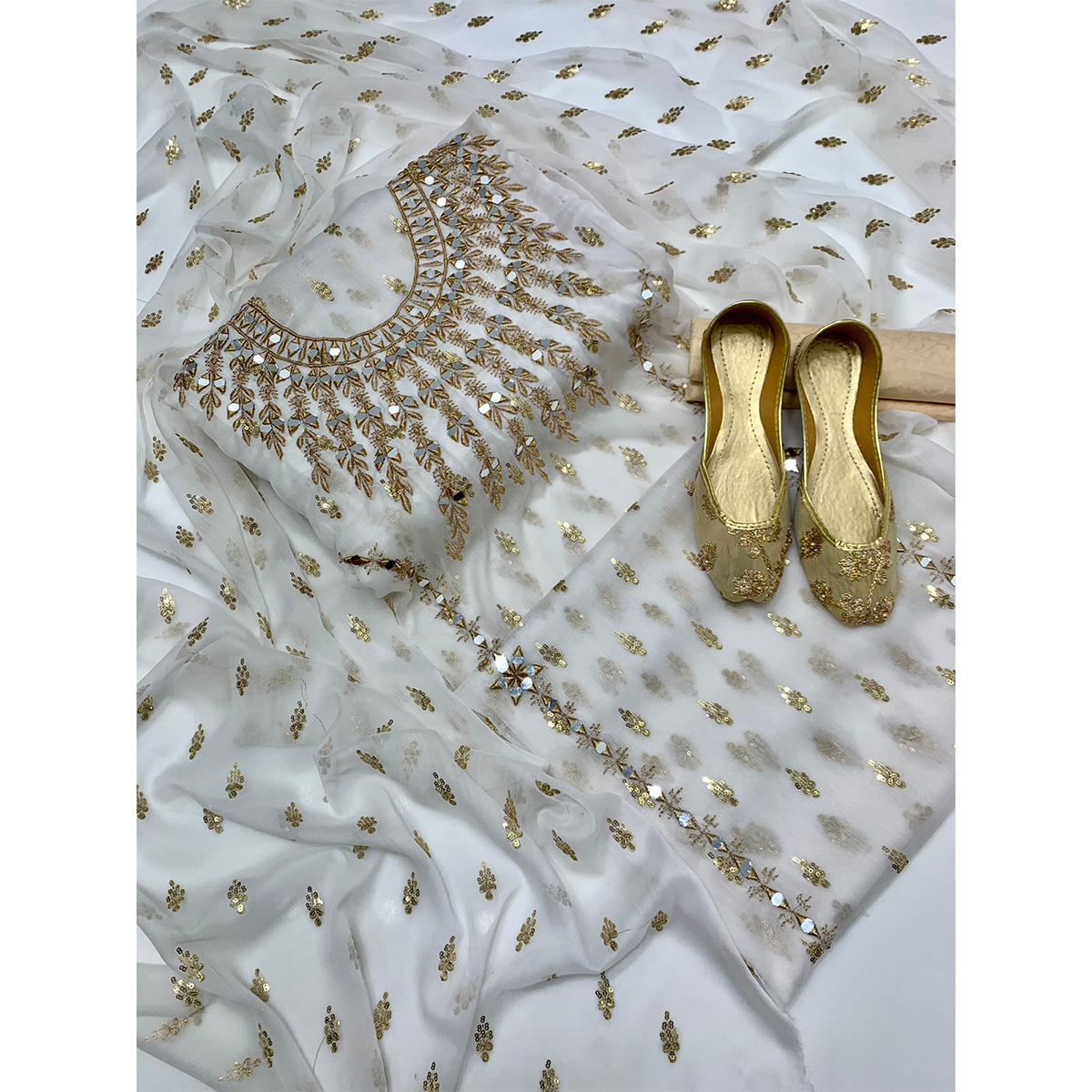 New Handmade Dress For Women Chiffon Fully Embroided Mirror Work Shirt ...