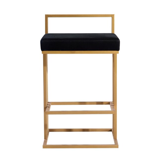 Luxury Black And Gold Bar Stool, H-Bar Height Upholstered Metal Square ...