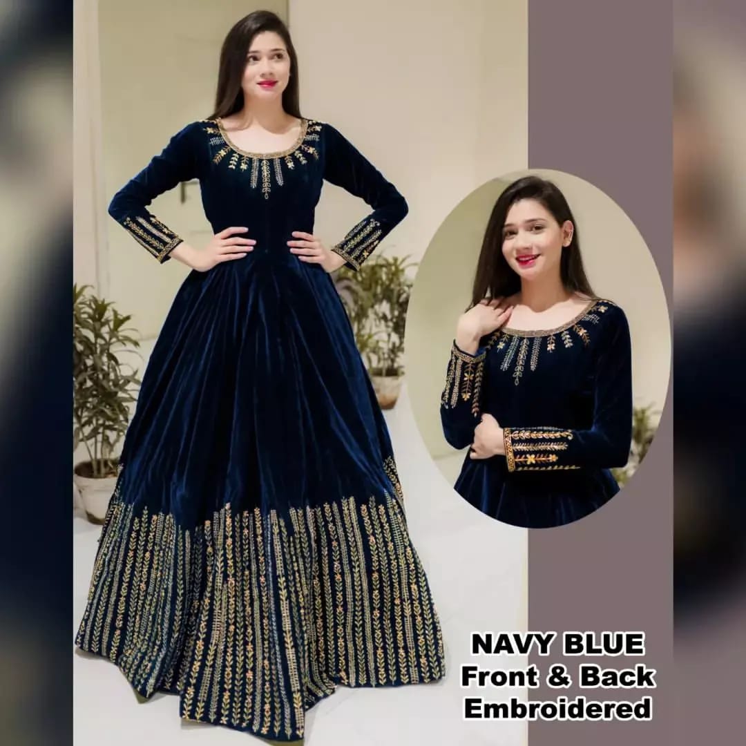 Elegant Front Back Heavy Embroidered Maxi Dress for Women 2-Piece ...