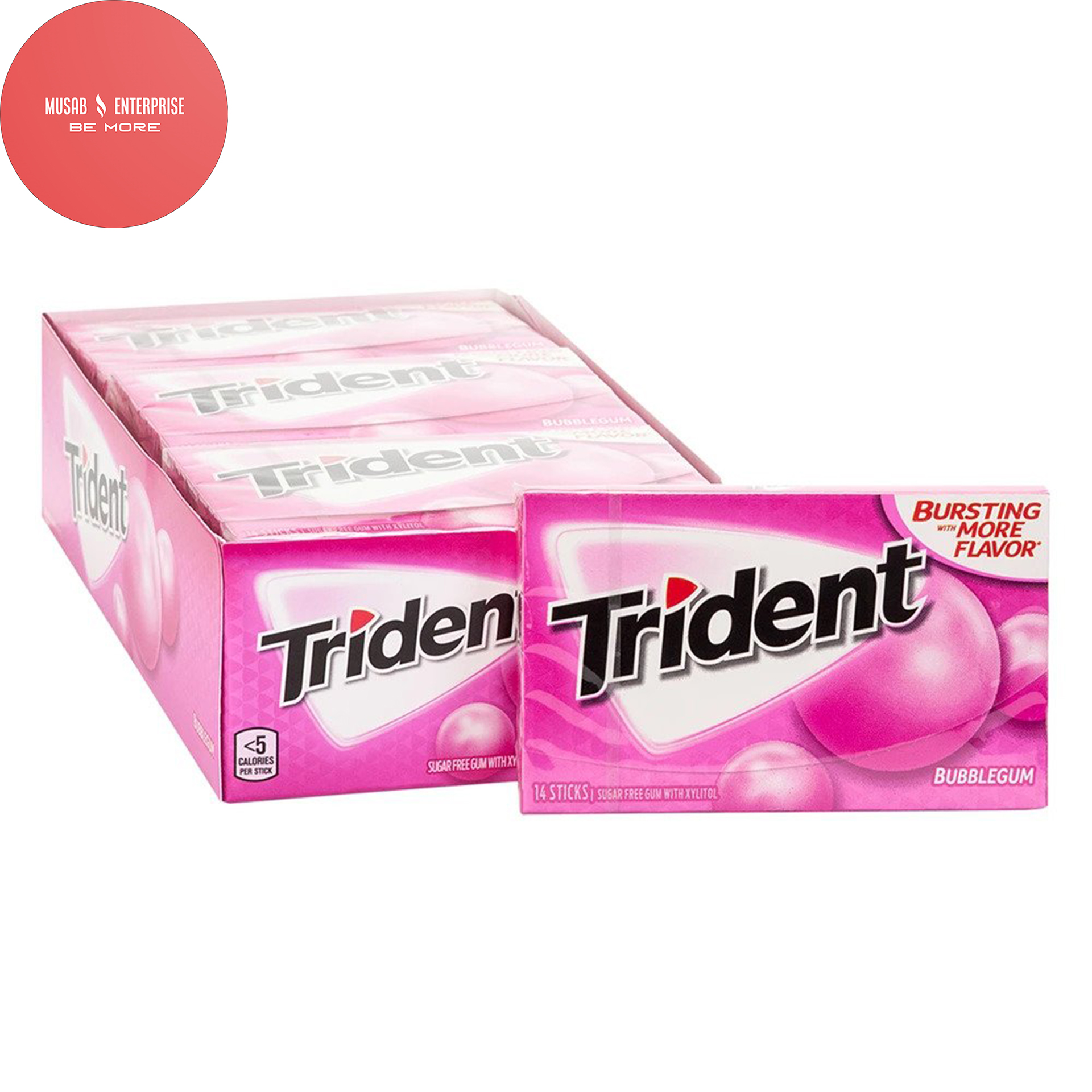 Trident Bubble Gum Bubblegum, Sugar Free, Pack of 12 Chewing Gums Box ...