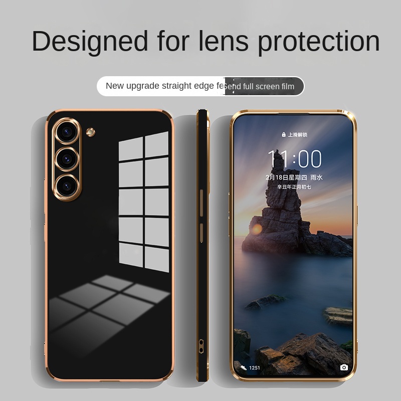 Samsung Galaxy A25 A15 5G A35 A55 5G Luxury Plating Straight Slim Edges Protection Casing Soft ...