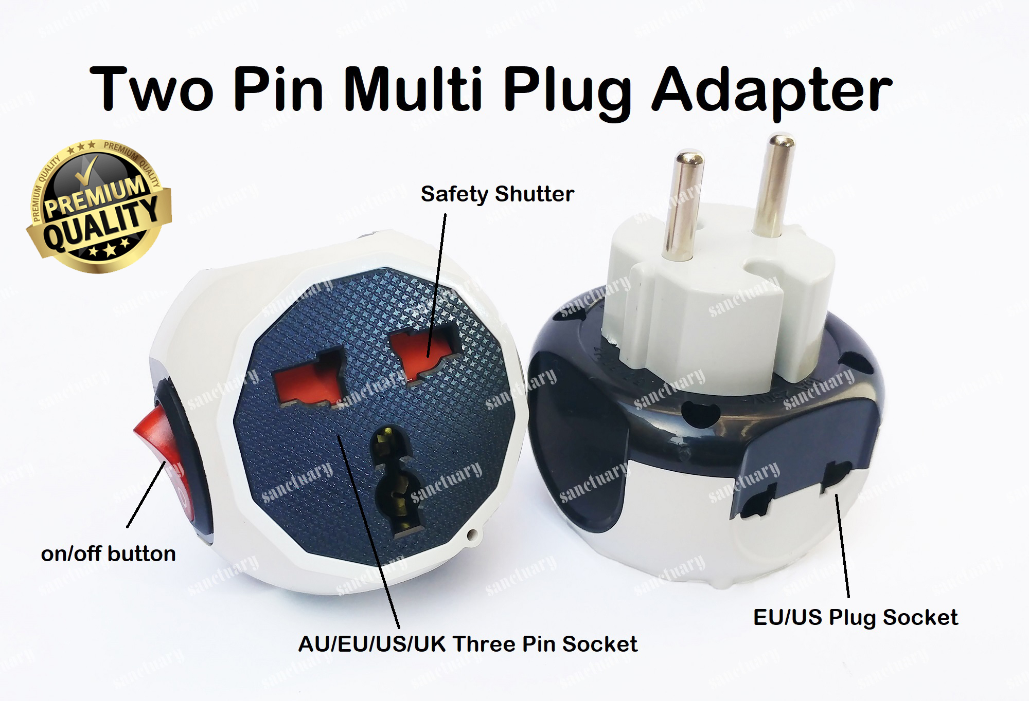 Universal Multi Plug Adapter Travel Adapter, Two pin socket Button, 3 ...