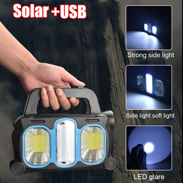 Genuine Portable Powerful Solar LED Flashlight With COB Work Lights USB ...
