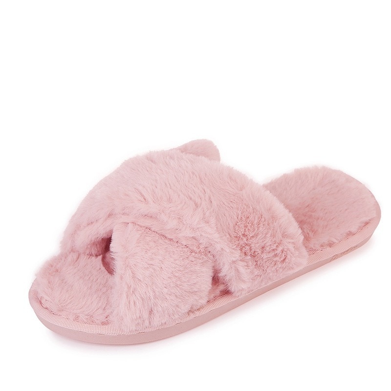 Women'secret Cross Over Fluffy Slippers In Pink, 45% OFF
