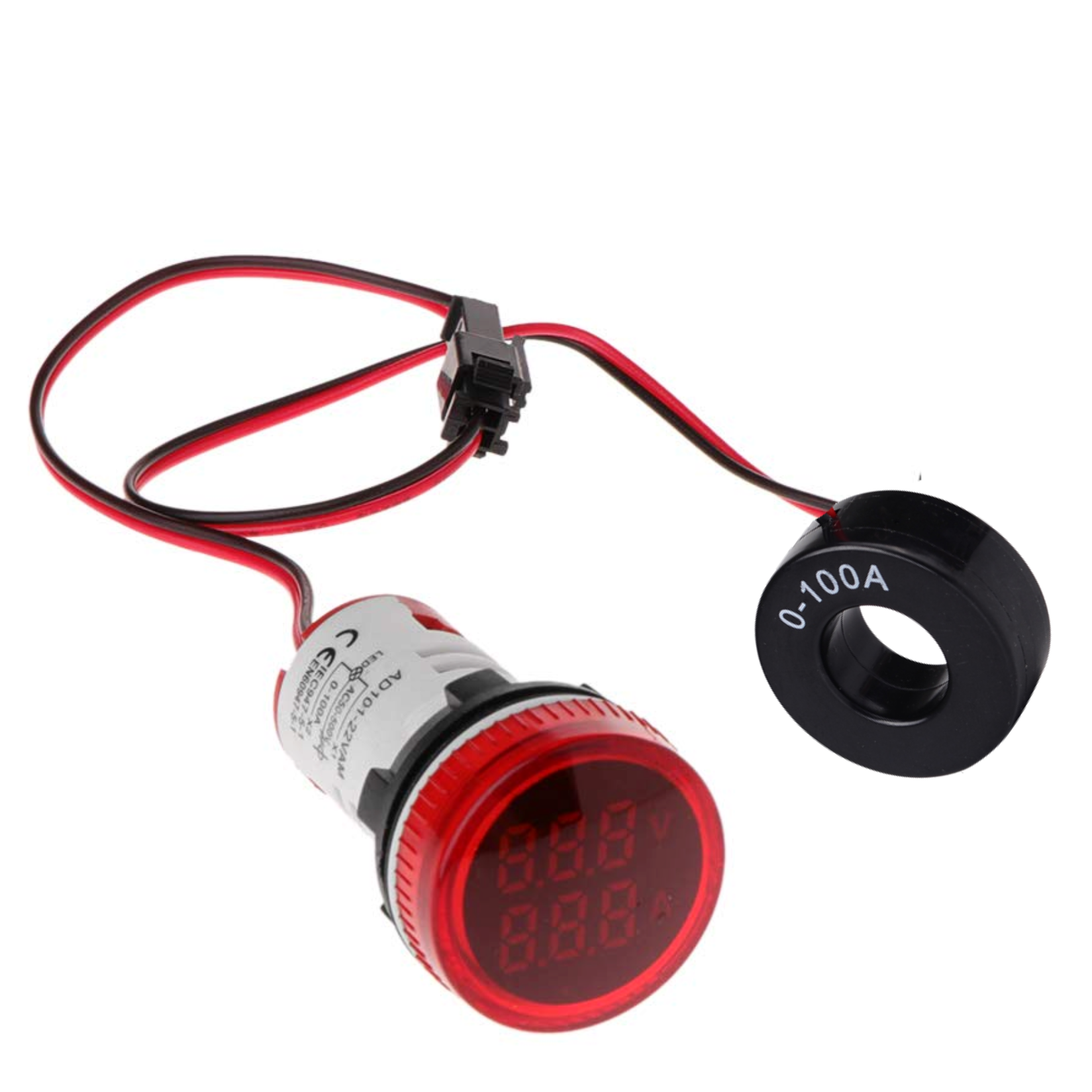 Round Digital AC Voltmeter+Ampmeter 2in1 Volt meter Ampere meter 50-500V 100A 22mm LED Current ...