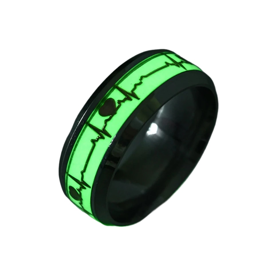 Luminous ECG Ring Stainless Steel Ring Promise Heartbeat Ring Glowing ...