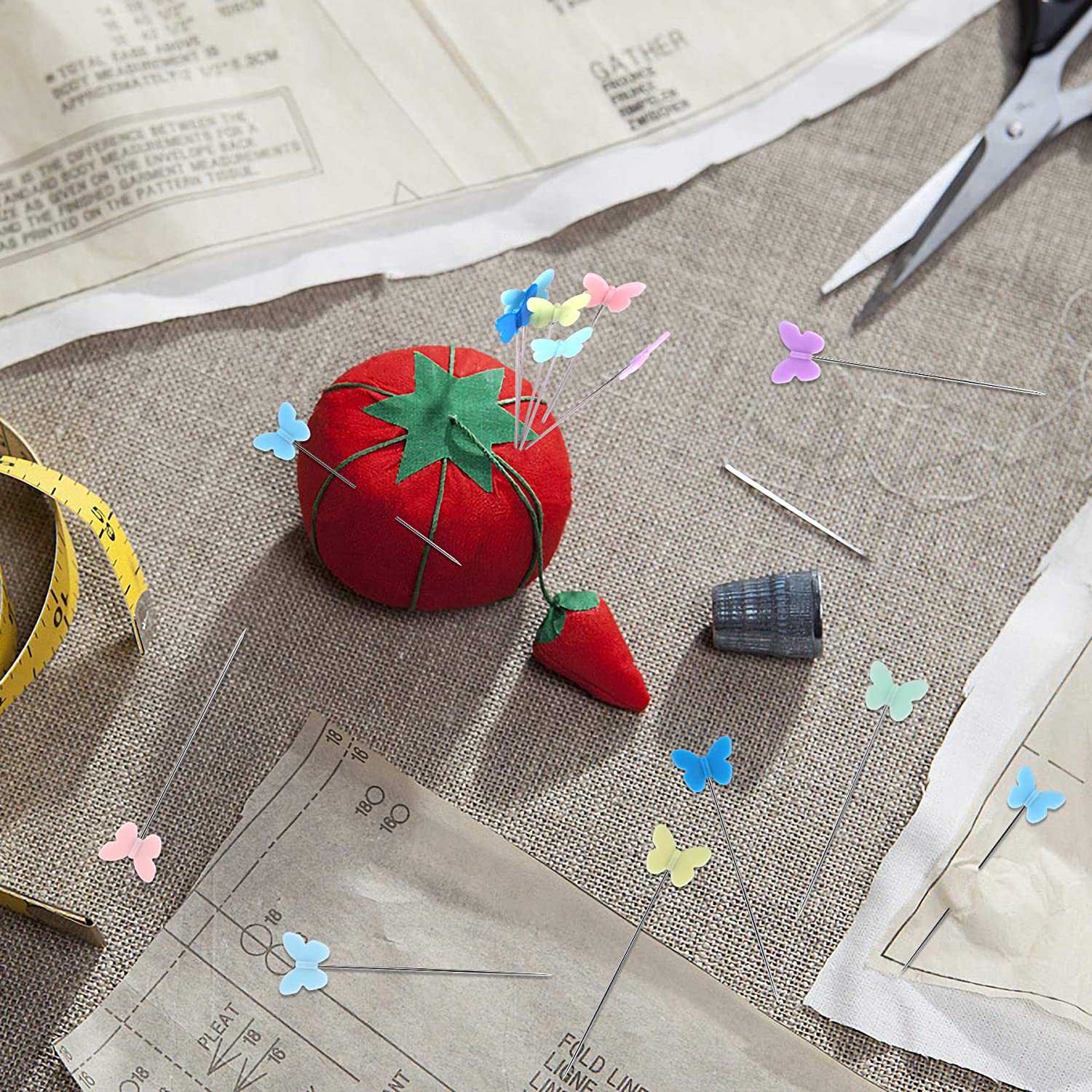 200 Pcs 2 Inch Sewing Pins Flat Head Straight Pins Butterfly Head ...