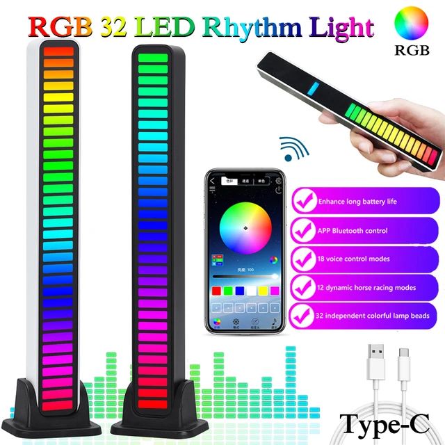 32 RGB LED Light bar Music Sound Pickup Light Environment Night ...