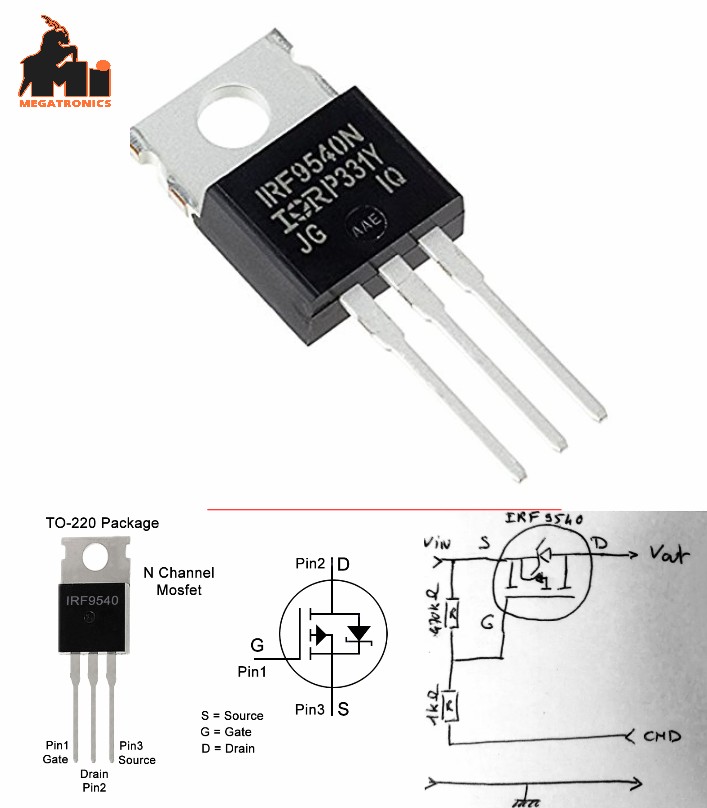 1pcs IRF9540 P-CHANNEL MOSFET 100V 23A transistor TO-220 power MOSFET ...