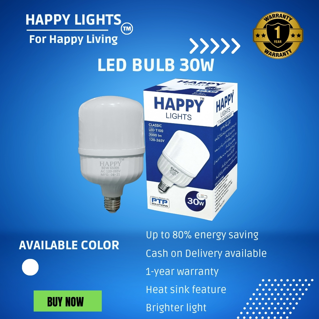 30W LED Bulb T100 - Happy Lights 30 Watt LED Bulb Price IN Pakistan ...