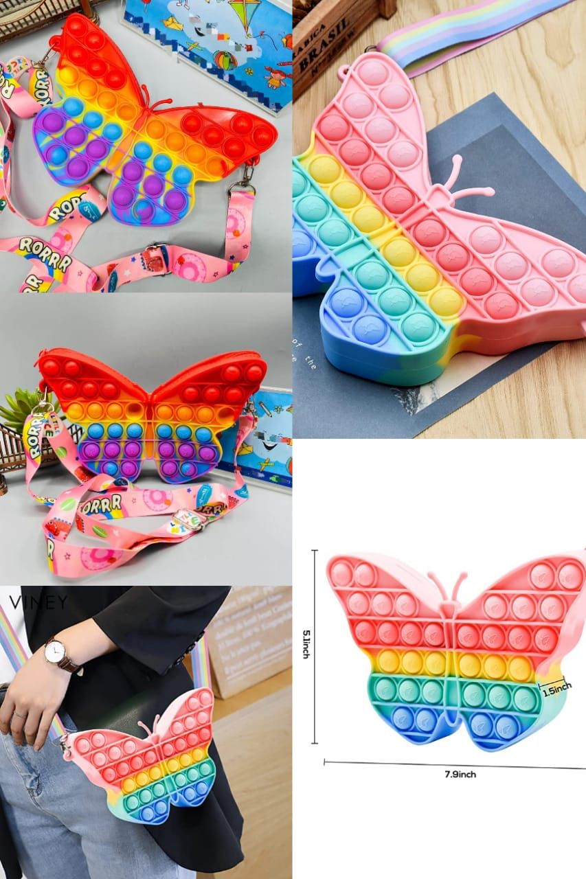 Pop it Pouch Bag Butterfly Rainbow Fidget Toy with Pop Sound, Push ...