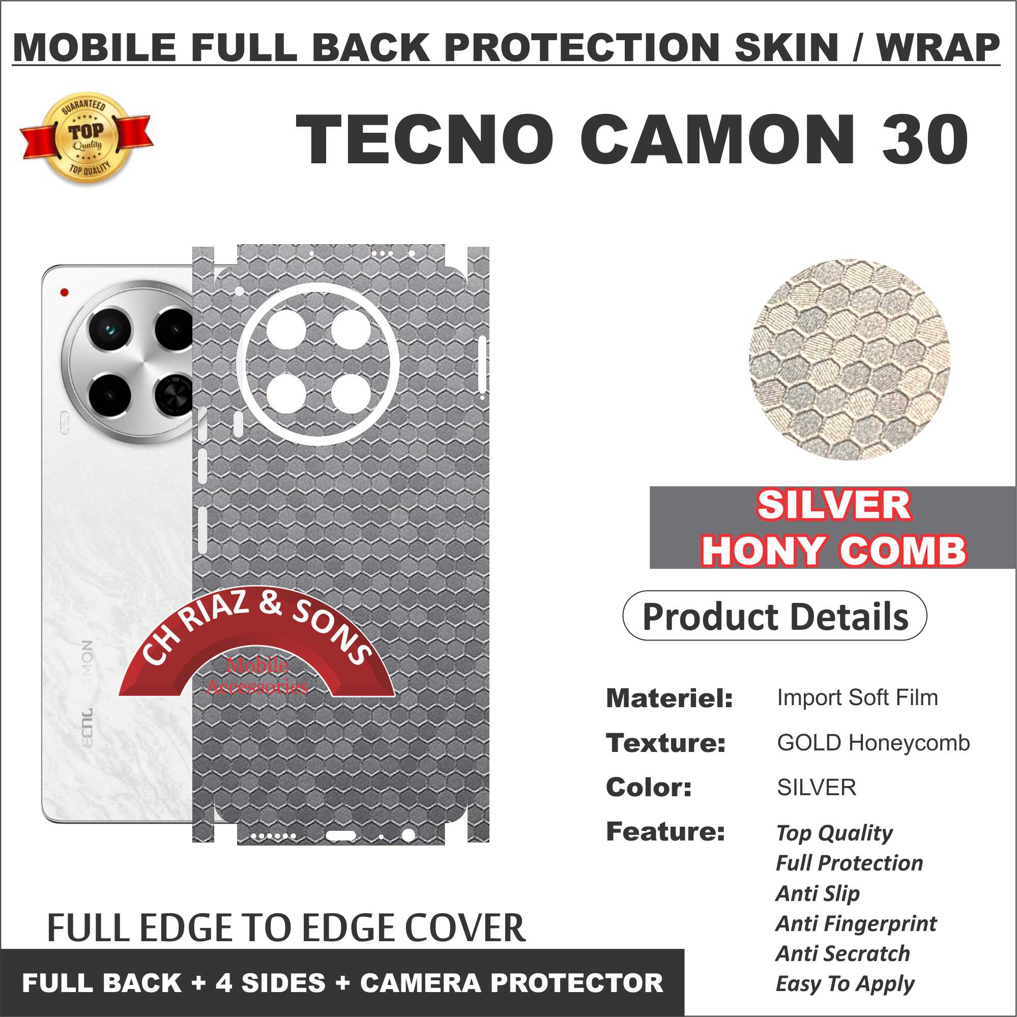 TECNO CAMON 30 FULL BACK 360 premium Protection Skin Wrap full cover Premium Quality | Daraz.pk