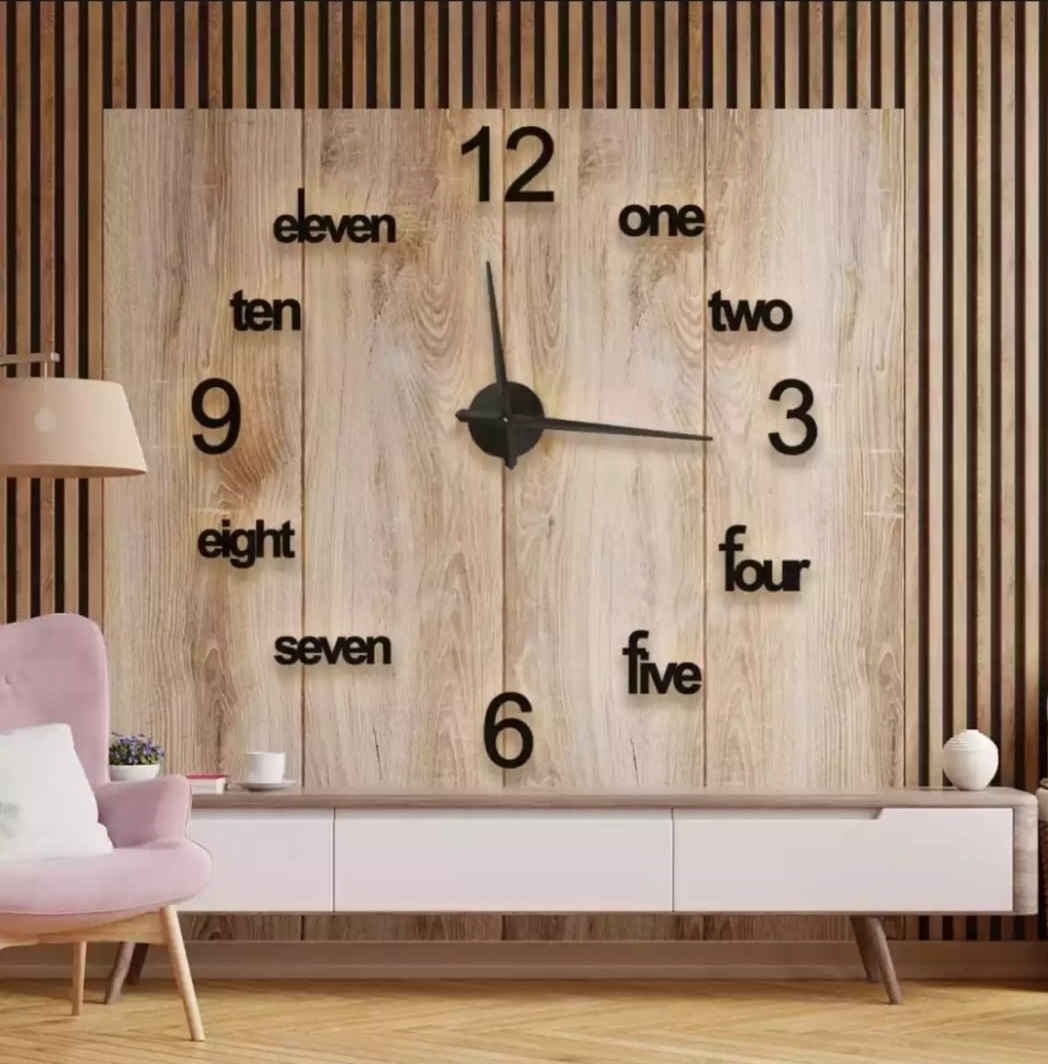Large 24 Inch Wooden Wall Clock Modern Design 3D for Wall Art & Home Decoration Item, 3D Wooden ...