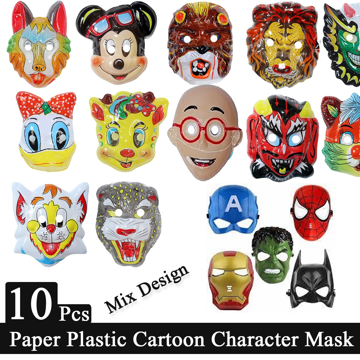 10 Pcs Set - Paper Plastic Cartoon Character Mask Toys For Kids Boys ...