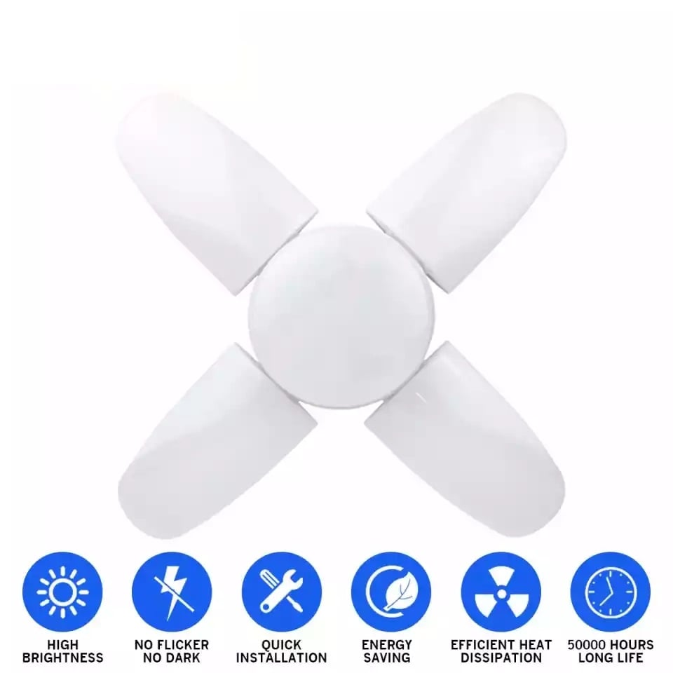 New LED Light 20W 4 + 1 Fan Blade Style Bulb Foldable E27 Holder ...
