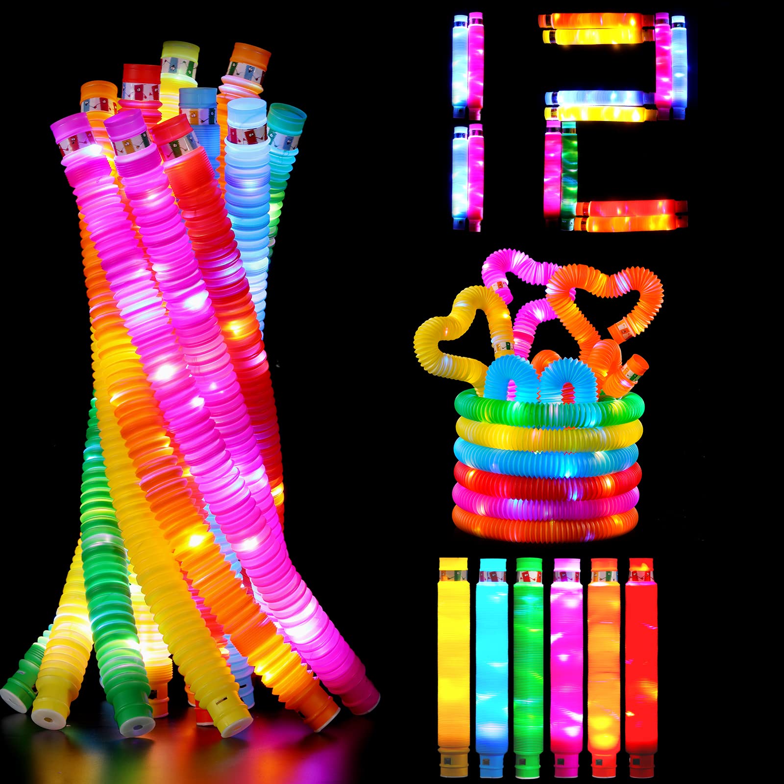 3 Pack LED Light Up Pop Tubes Sensory Fidget Toys Party Favors for Kids ...
