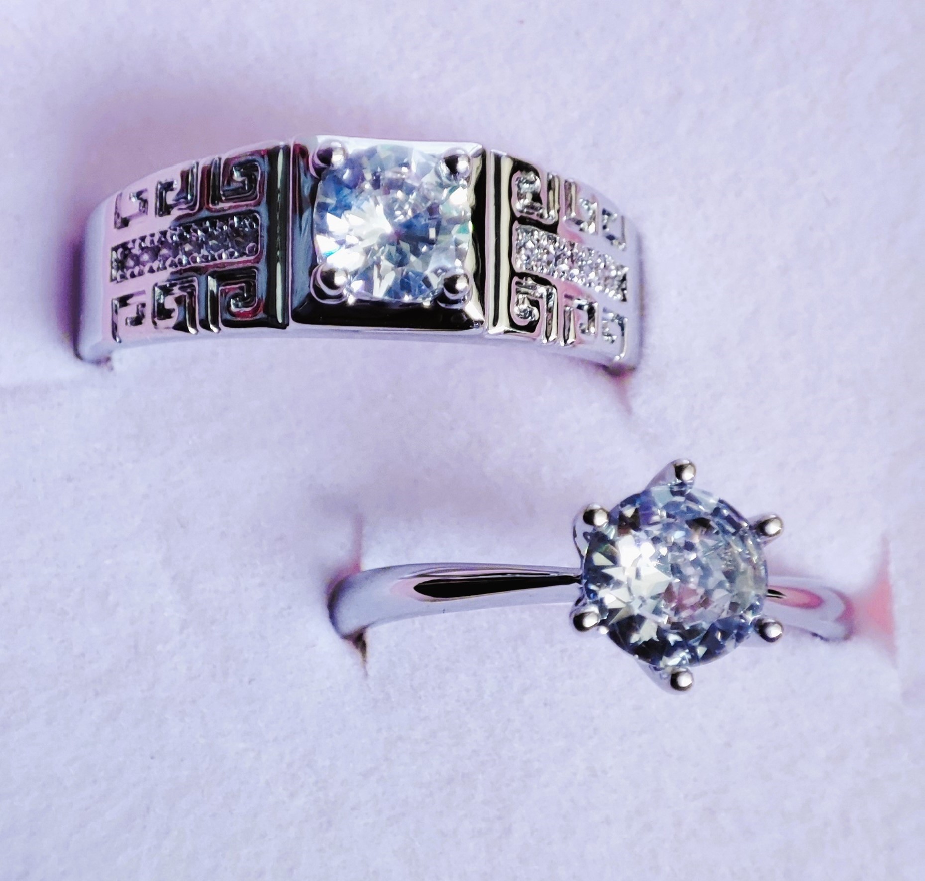 Elegant Matching Couple Rings Set with Solitaire Gemstones, Engagement ...