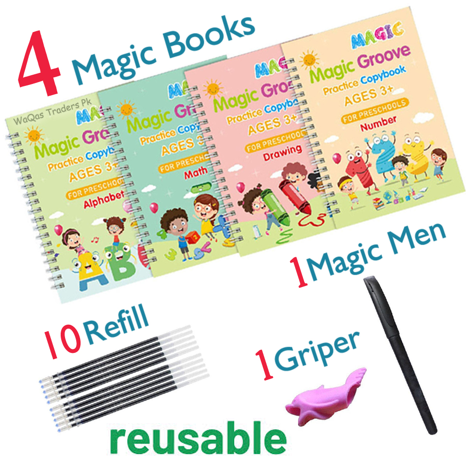 SANK Montessori Reusable Magic Book 4Magic Books + 1Magic Pen ...